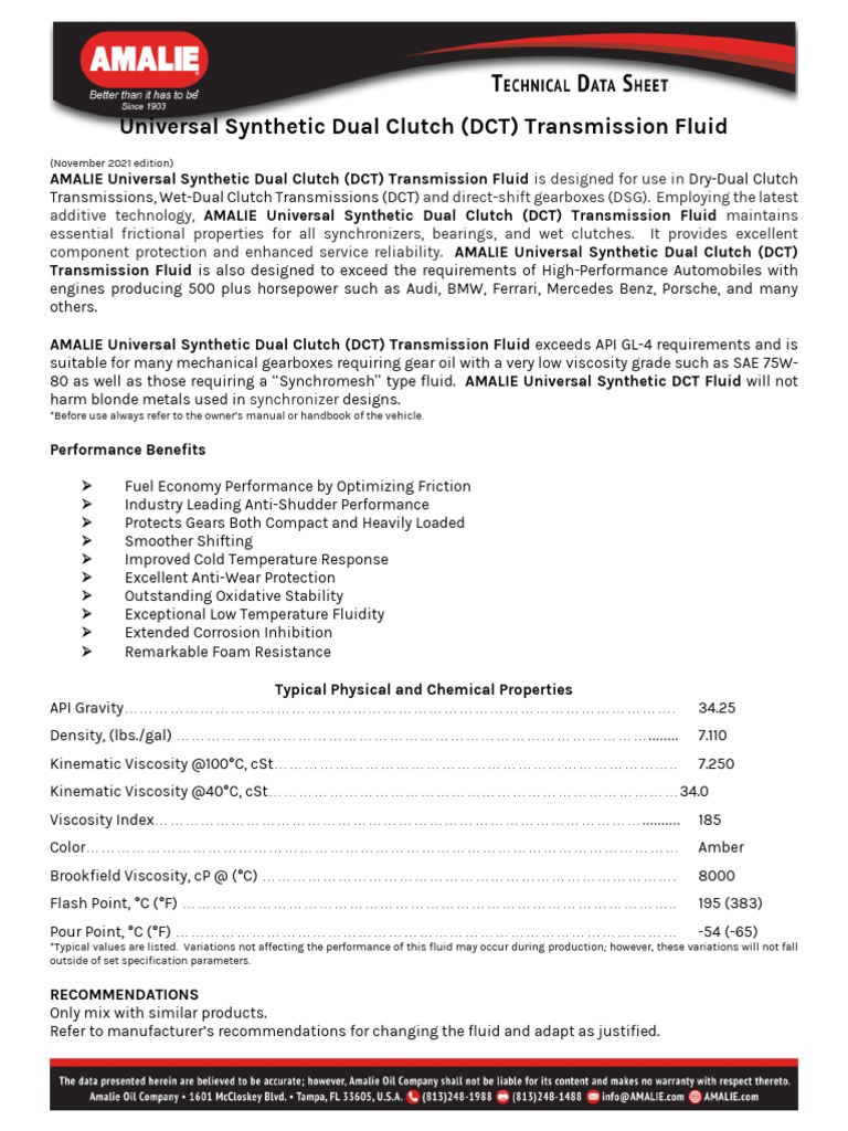 3d Amalie Universal Synthetic DCT Fluid 110521 | PDF | Manual ...