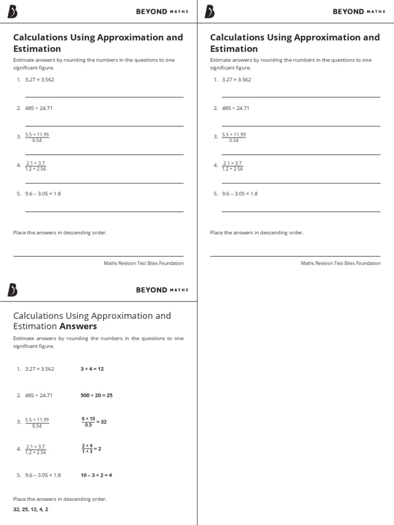 7 Calculations Using Approximation And Estimation Pdf