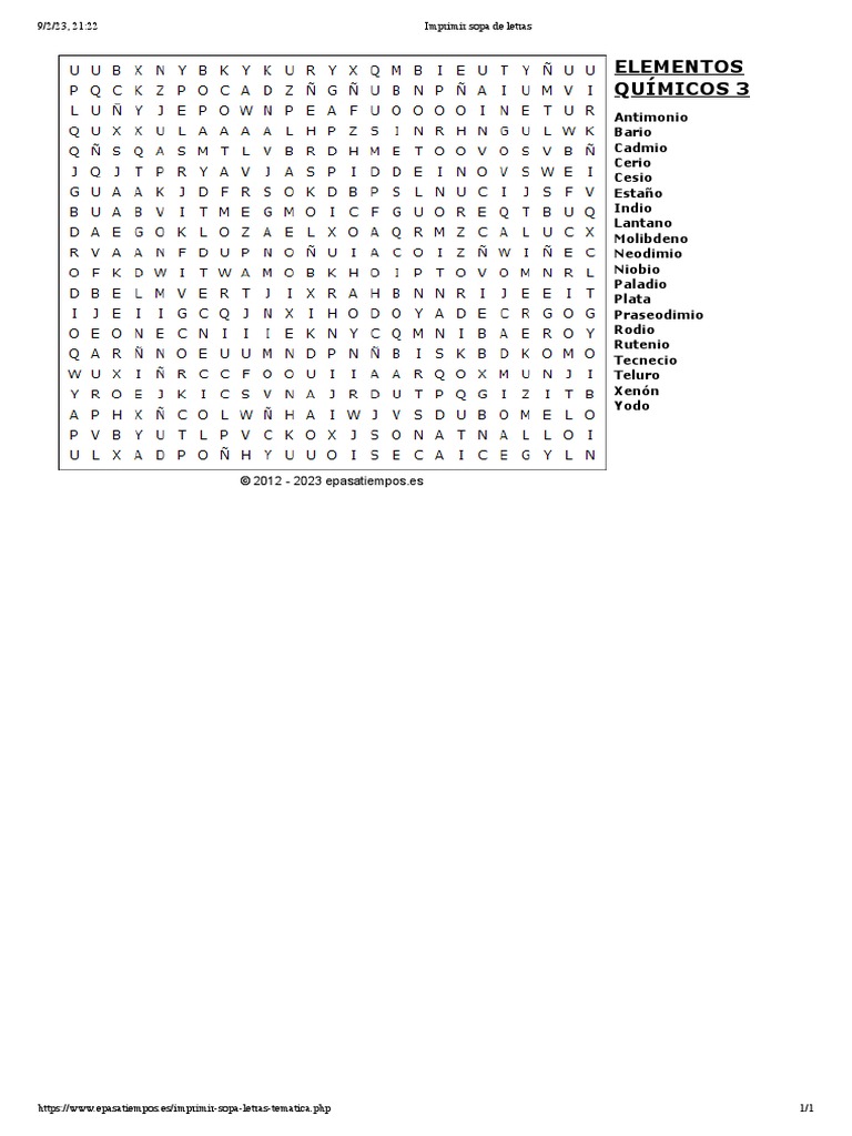 Sopa de Letras: Elementos Químicos | PDF | Elementos metálicos | Química