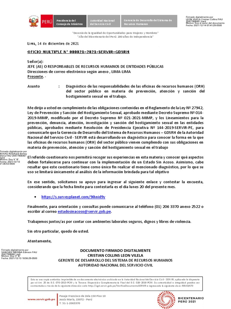 Oficio Multiple 000021 2021 GDSRH | PDF | Gobierno