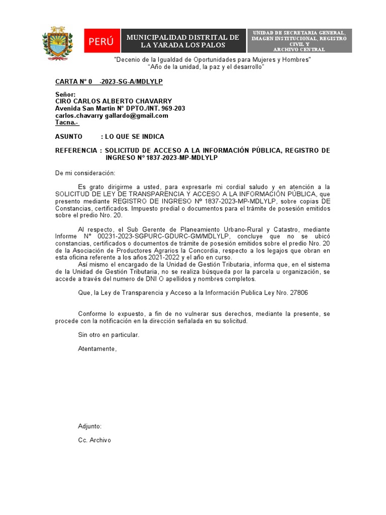 Carta 00 2023 Mario Mamani Condori German Nina Pdf