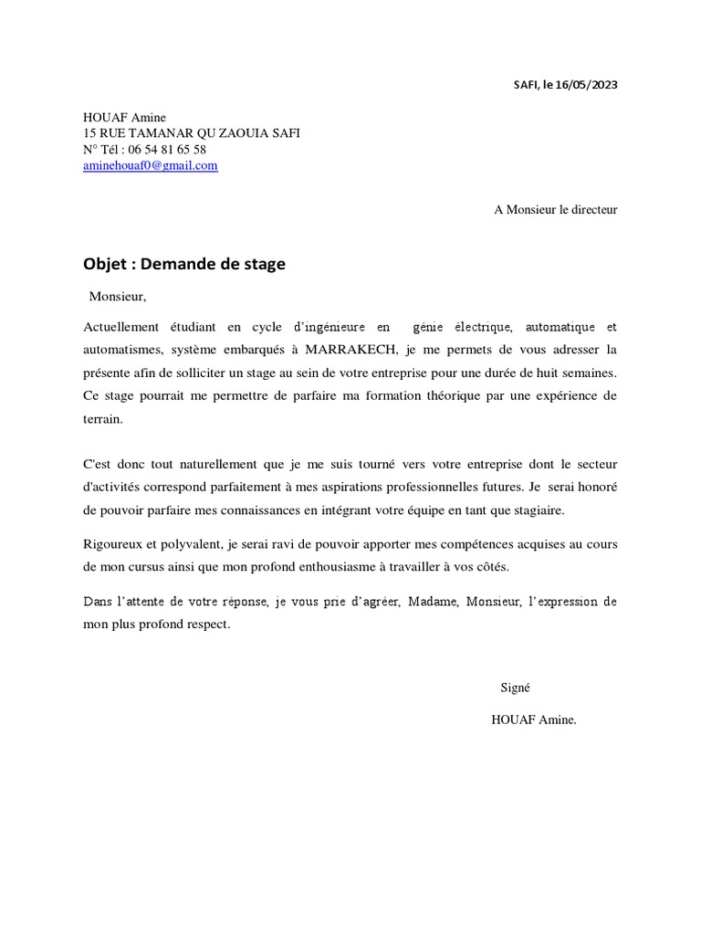 Demande de stage en génie électrique | PDF