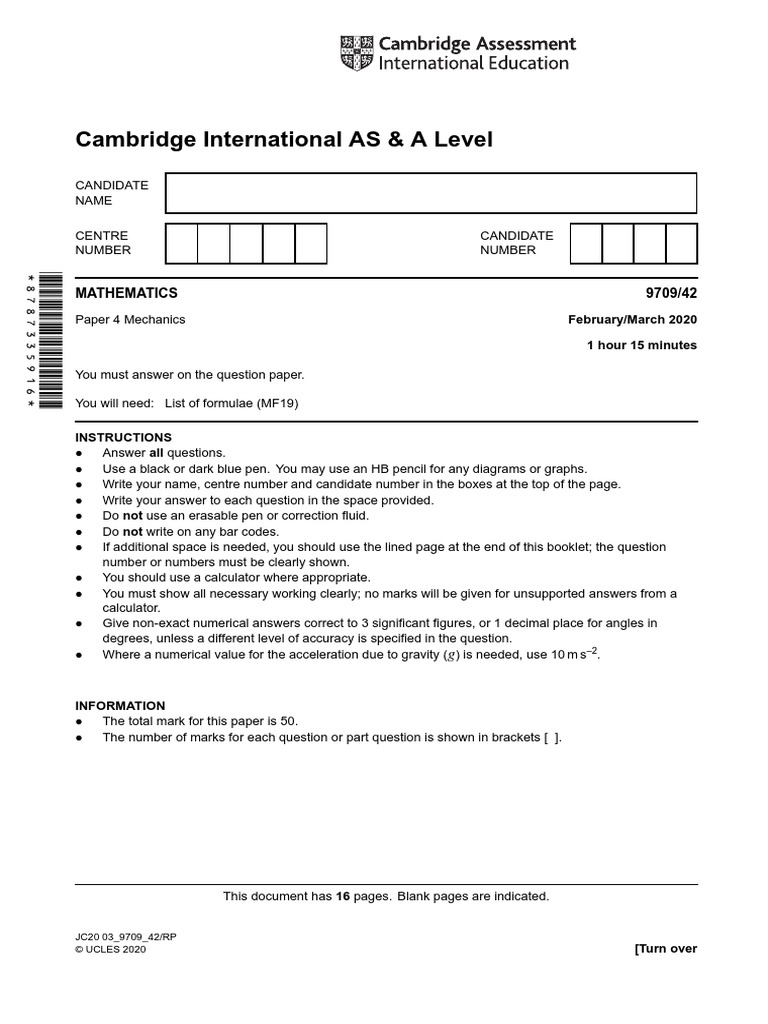 2020 Mechanics Past Papers | PDF | Force | Friction