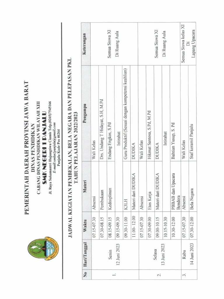 Jadwal Kegiatan Pembekalan PKL | PDF