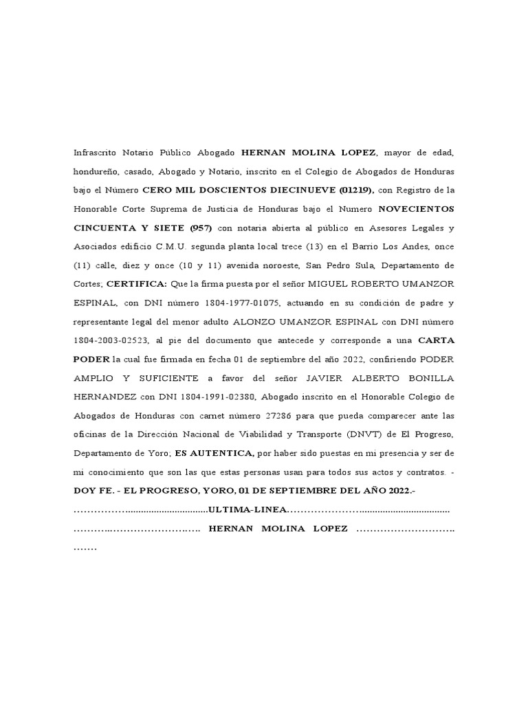 Carta Poder Notariada en Honduras | PDF | Ciencias sociales | Derecho