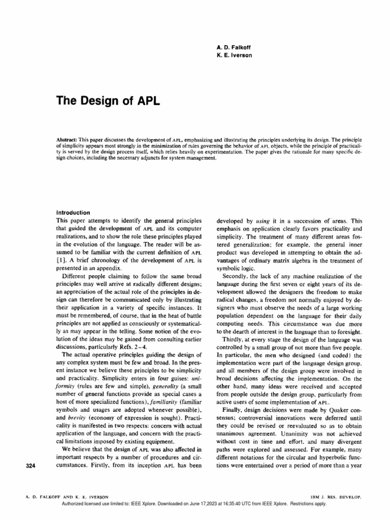 The Design of APL | PDF