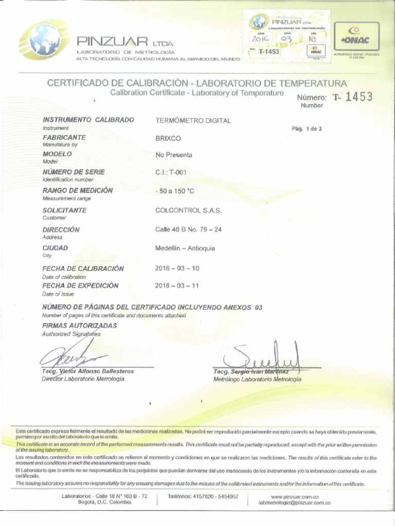 Calibración Termómetro Digital Brixco T-001 | PDF