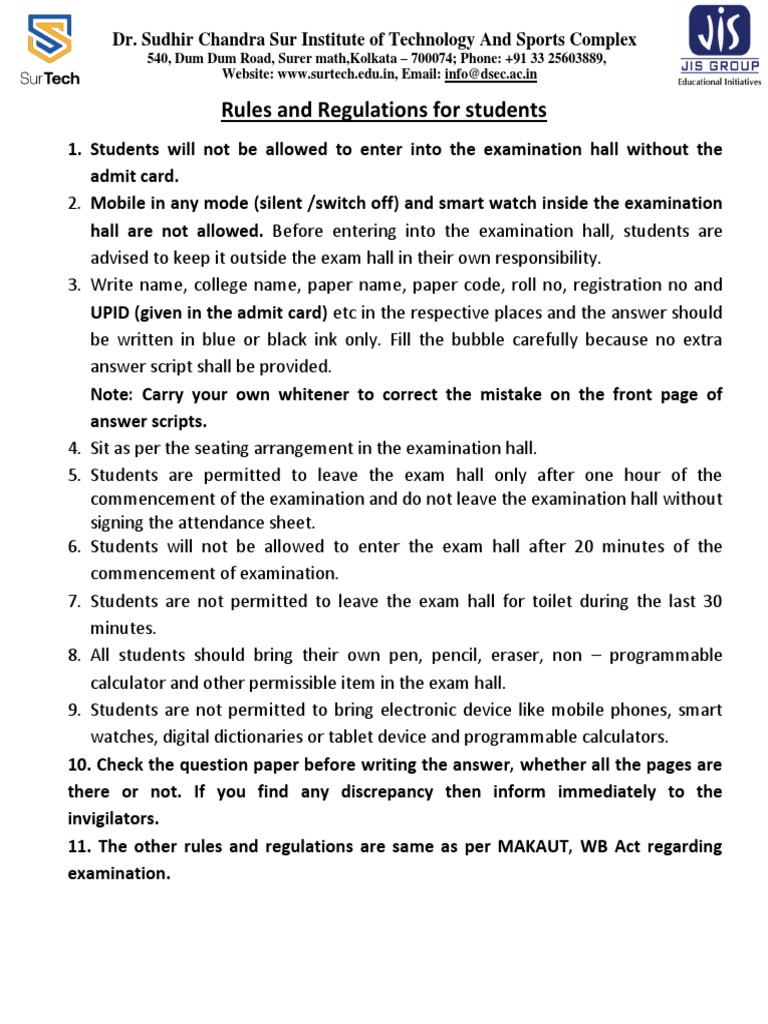Instructions To Student For MAKAUT Even Sem Exam by SurTech | PDF