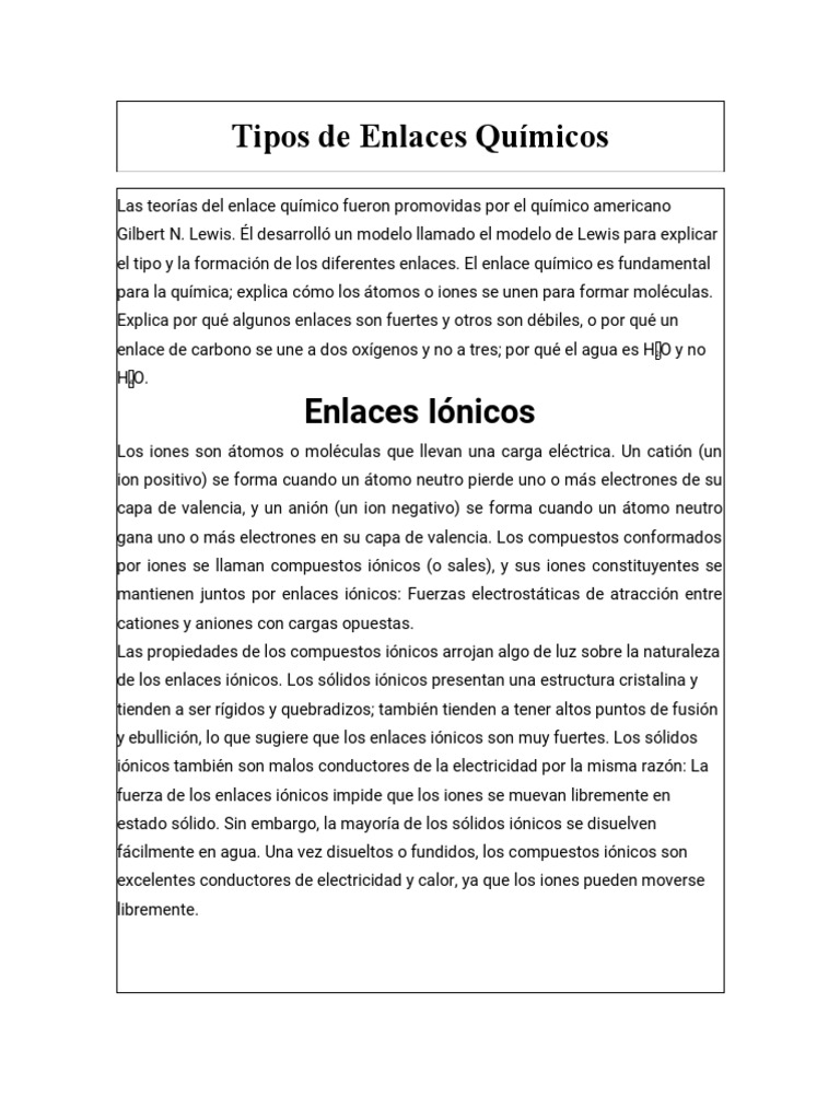 Tipos de Enlaces Químicos | PDF | Rieles | Enlace químico