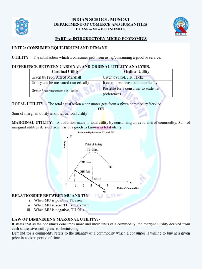 Class - Xi - Microeconomics - Consumer Behaviour and Demand | PDF ...
