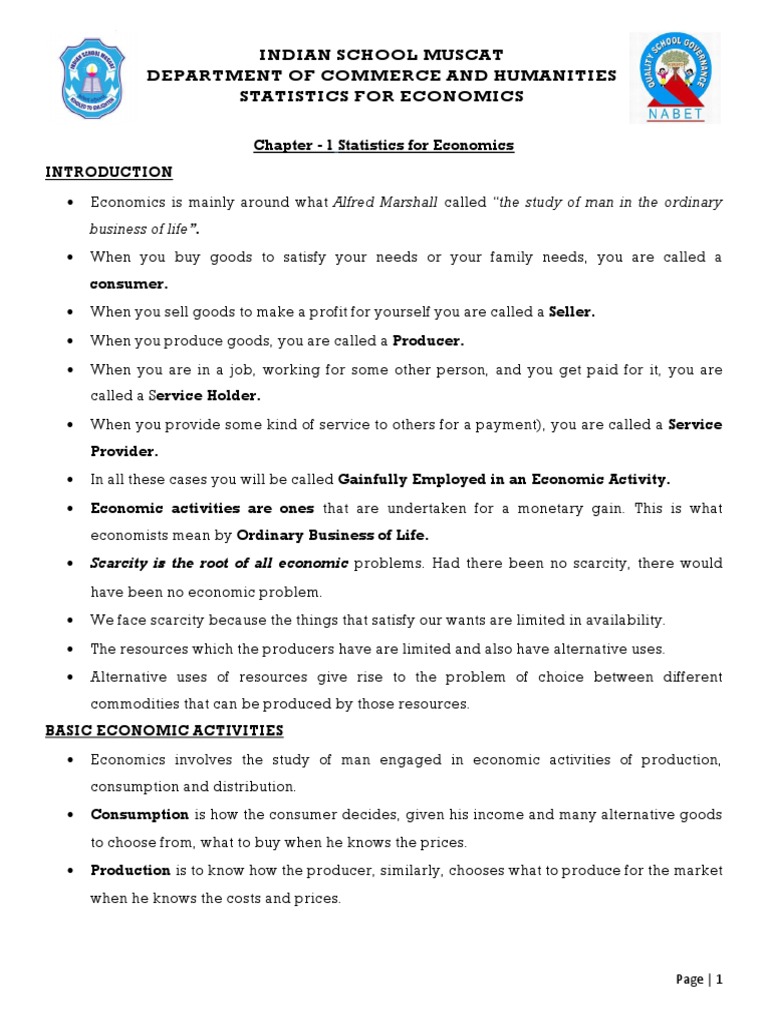 Class - Xi - Statistics For Economics - Chapter - 1 - Introduction | PDF