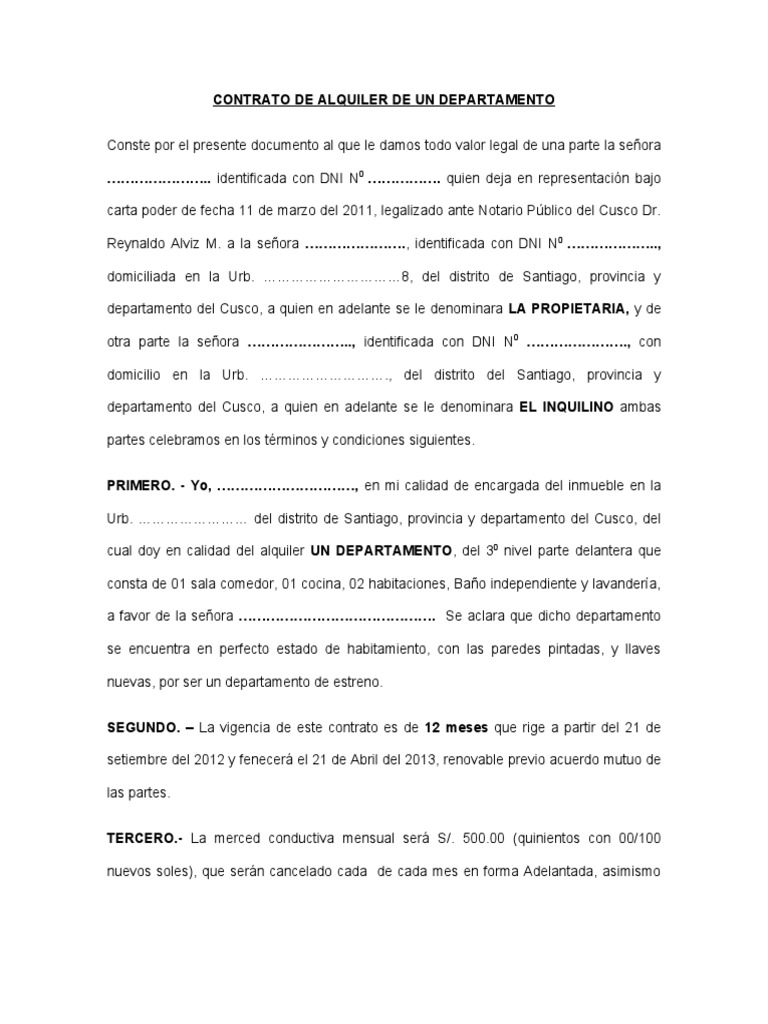 Contrato de Alquiler de Un Departamento | PDF