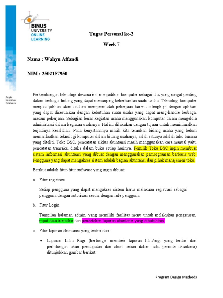 TP 2 - Program Design Methods - Wahyu Affandi - 2502157950 | PDF
