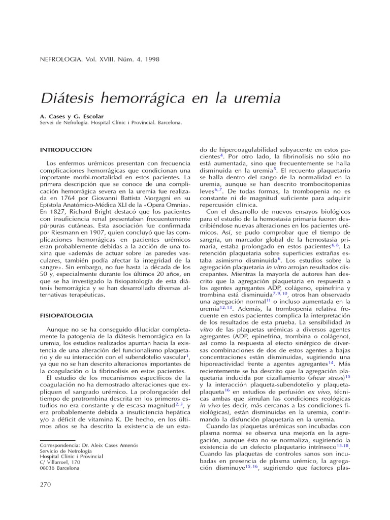Diátesis Hemorrágica en La Uremia | PDF