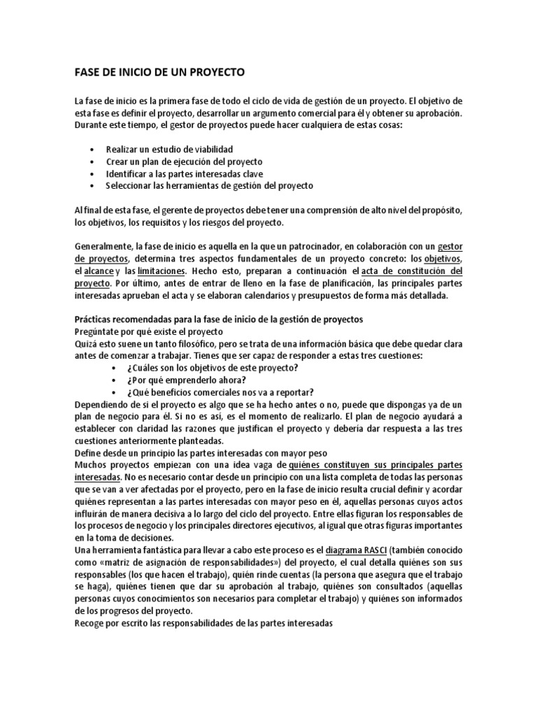 Fase de Inicio de Un Proyecto | PDF | Gestión de proyectos | Planificación