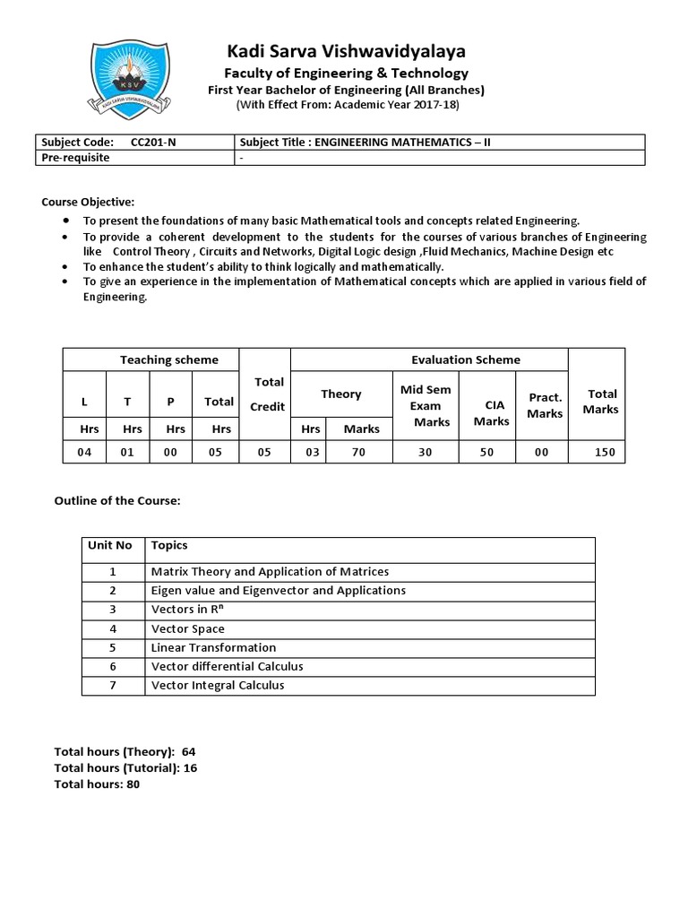 Cc201-N-Engineering Mathematics - Ii | PDF | Linear Map | Vector Space