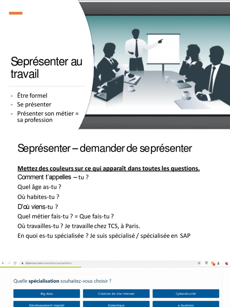 Se présenter au travail et son métier | PDF | Informatique | Chef de projet