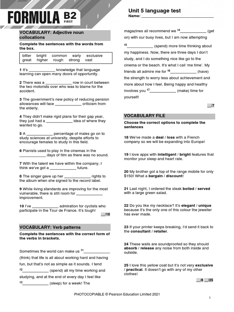 Formula_B2_Unit_5_Test | PDF