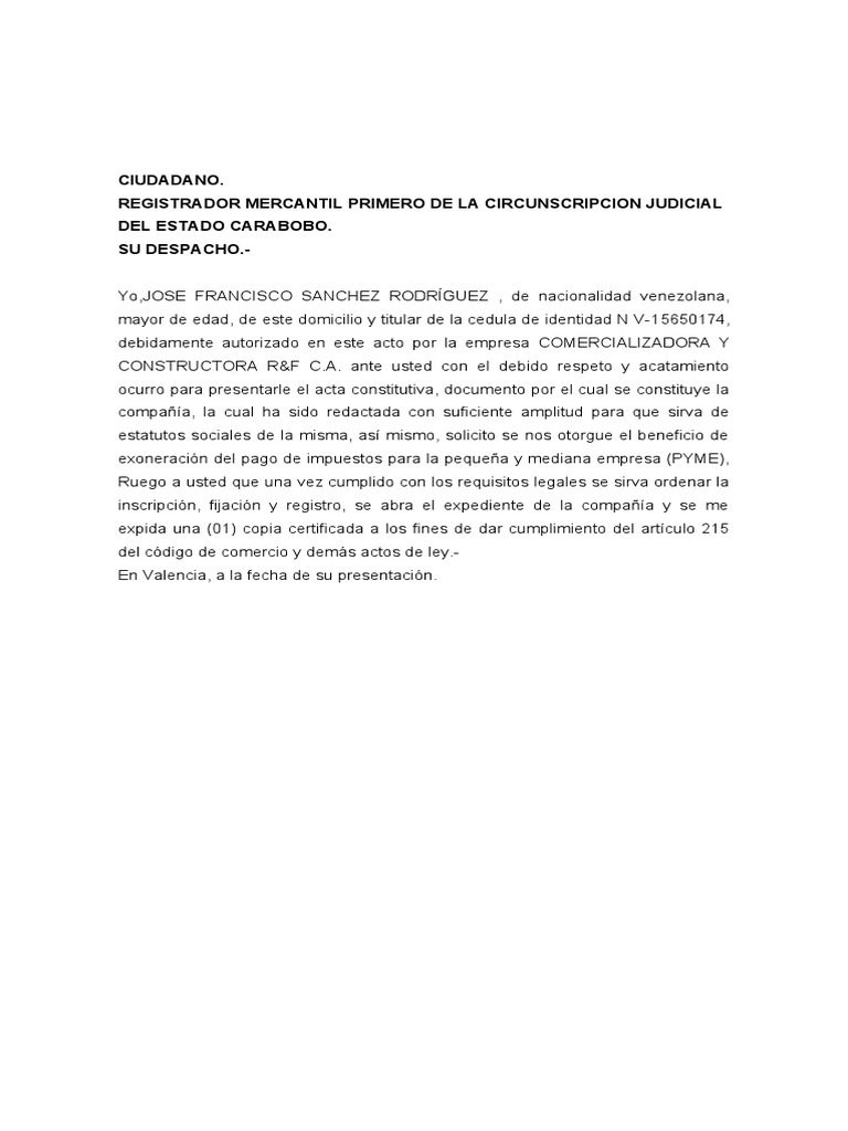 Acta Constitutiva Pyme Frank | PDF | Venezuela | Compartir (Finanzas)