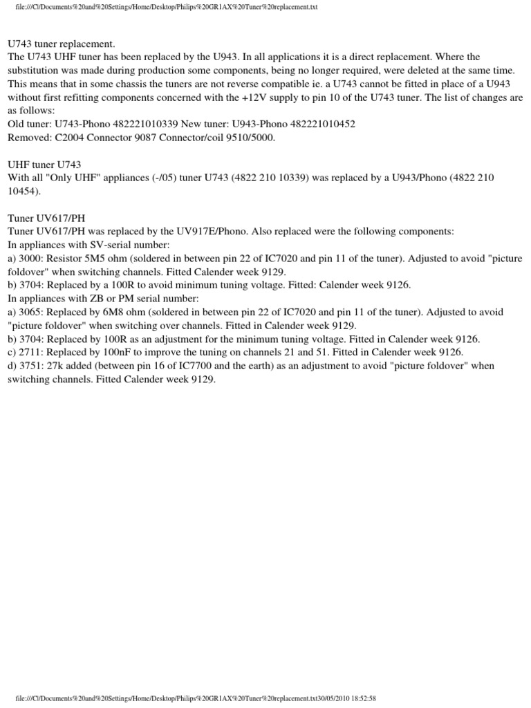Philips GR1AX Tuner Replacement Guide | PDF | Computers | Technology & Engineering