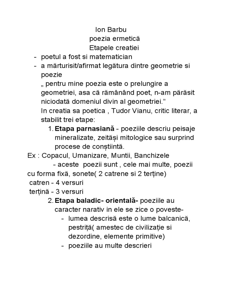 Ion Barbu - Poet Ermetic | PDF