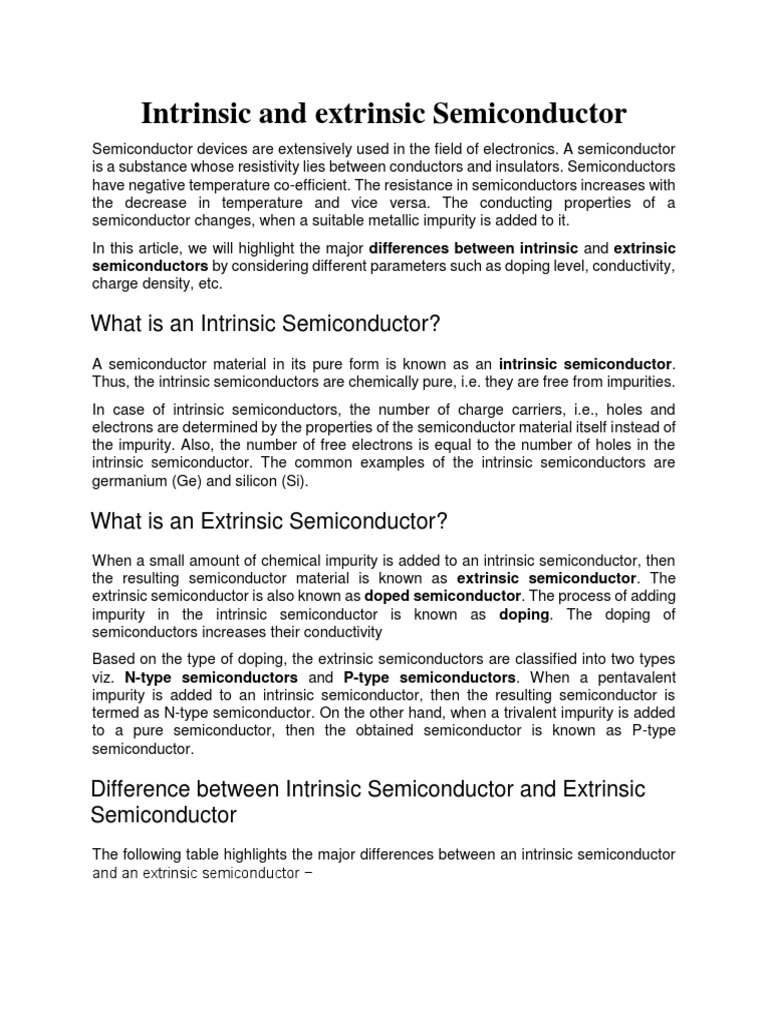 Intrinsic and Extrinsic Semiconductor | PDF