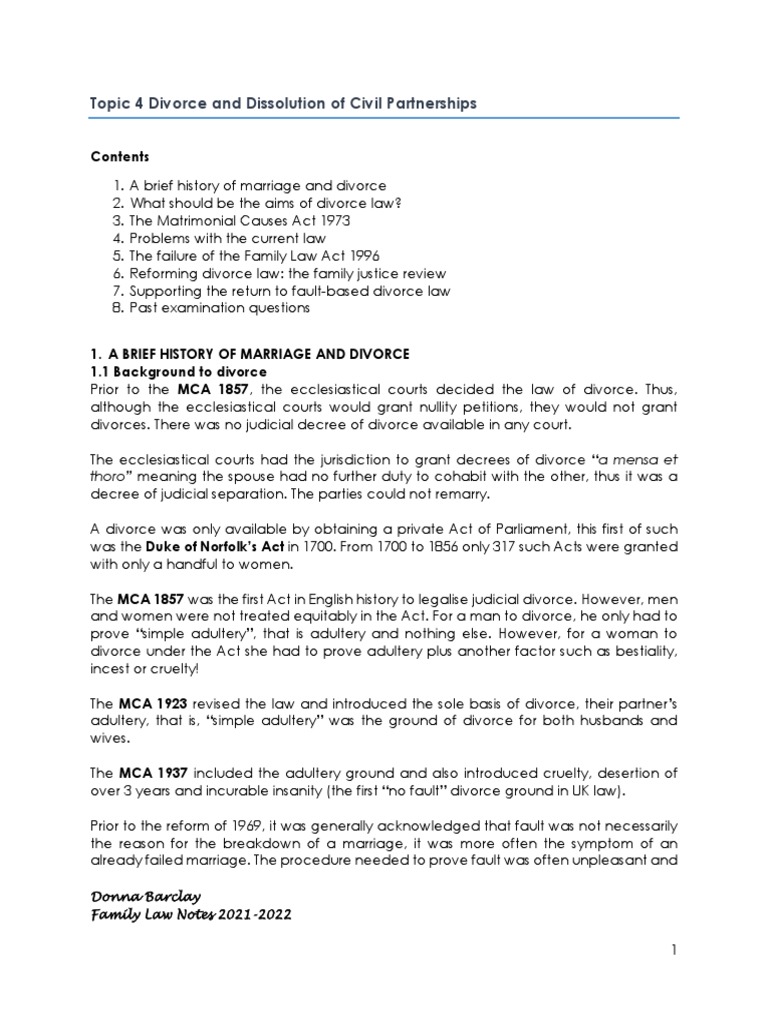 Topic 4 Divorce and Dissolution | PDF | Divorce | Marriage