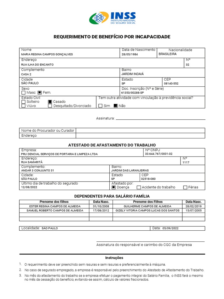 requerimento-de-beneficio-por-incapacidade-editavel | PDF | Compensação ...