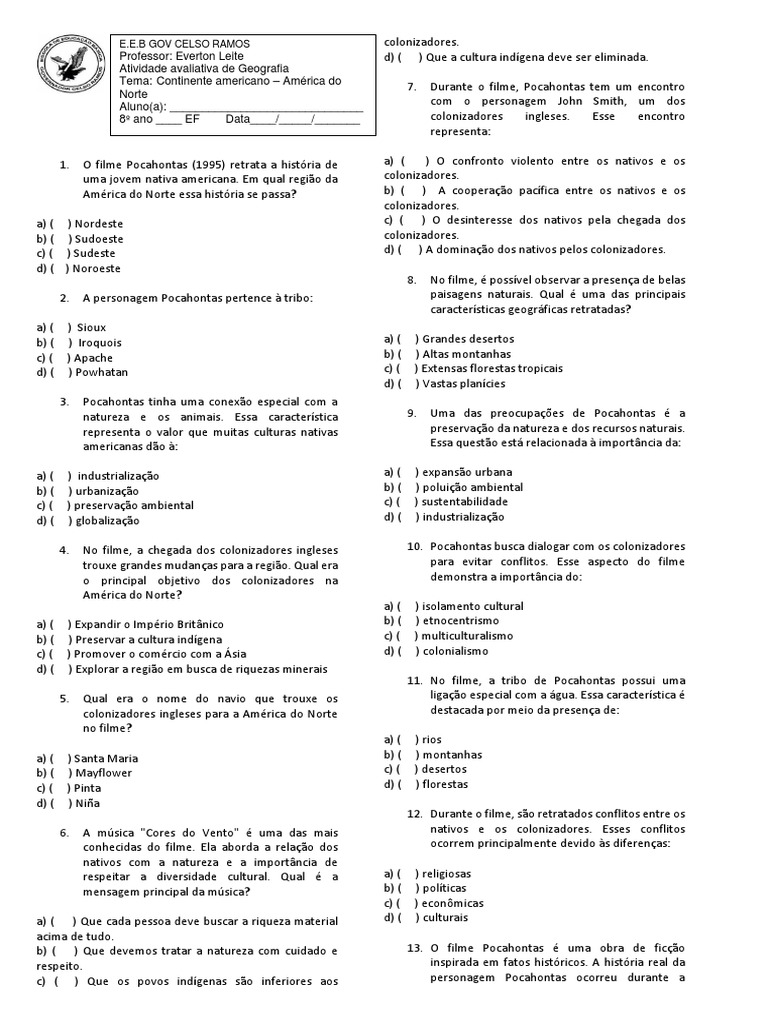 8 Ano EF - Atividade - Continente Americano - America Do Norte | PDF ...