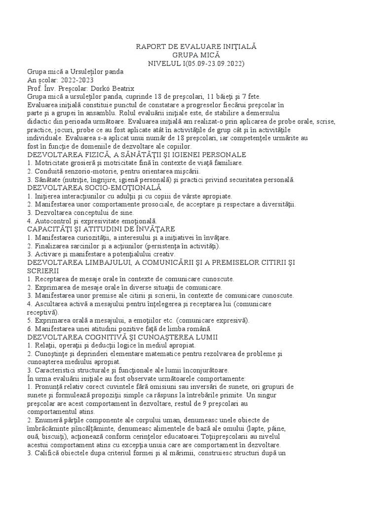 Raport Evaluare Initiala | PDF