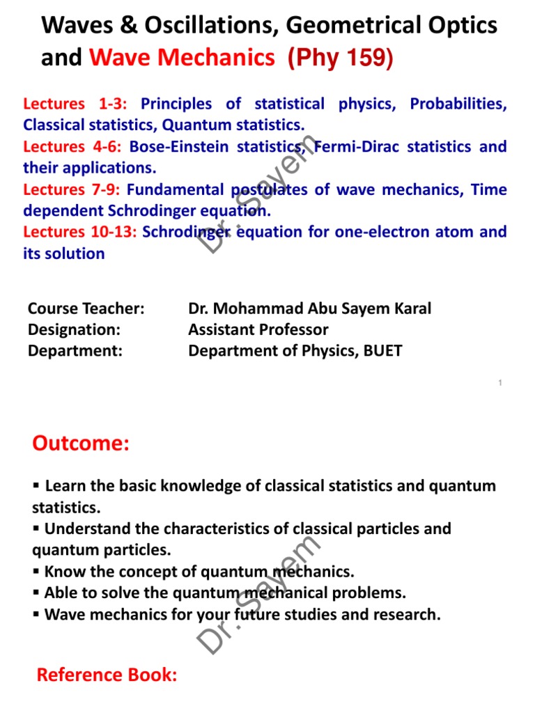 Wave Mechanics: Waves & Oscillations, Geometrical Optics and | PDF | Elementary Particle ...