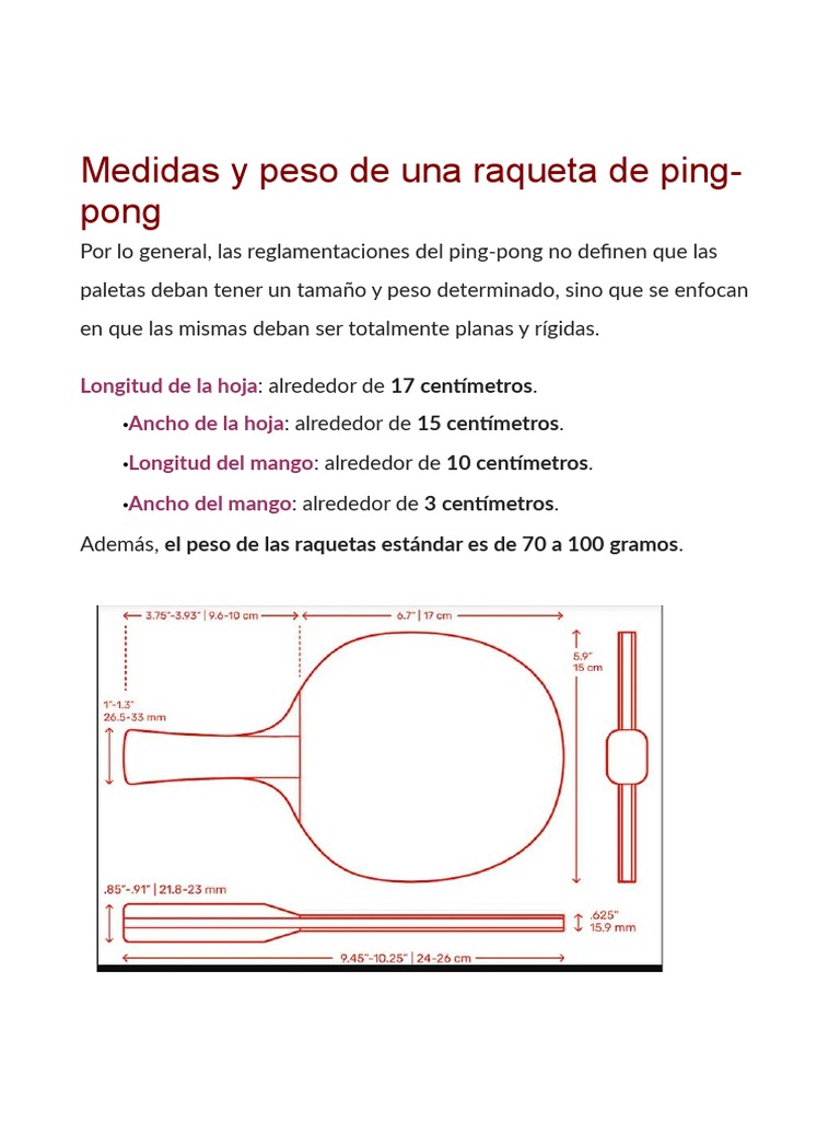 Paletas de Ping-Pong, Sus Tipos y Medidas | PDF | Tenis de mesa