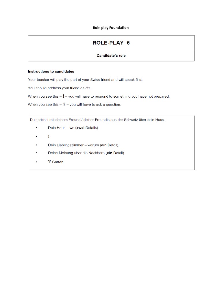 GCSE GERMAN F + H Role Play and Photocard | PDF