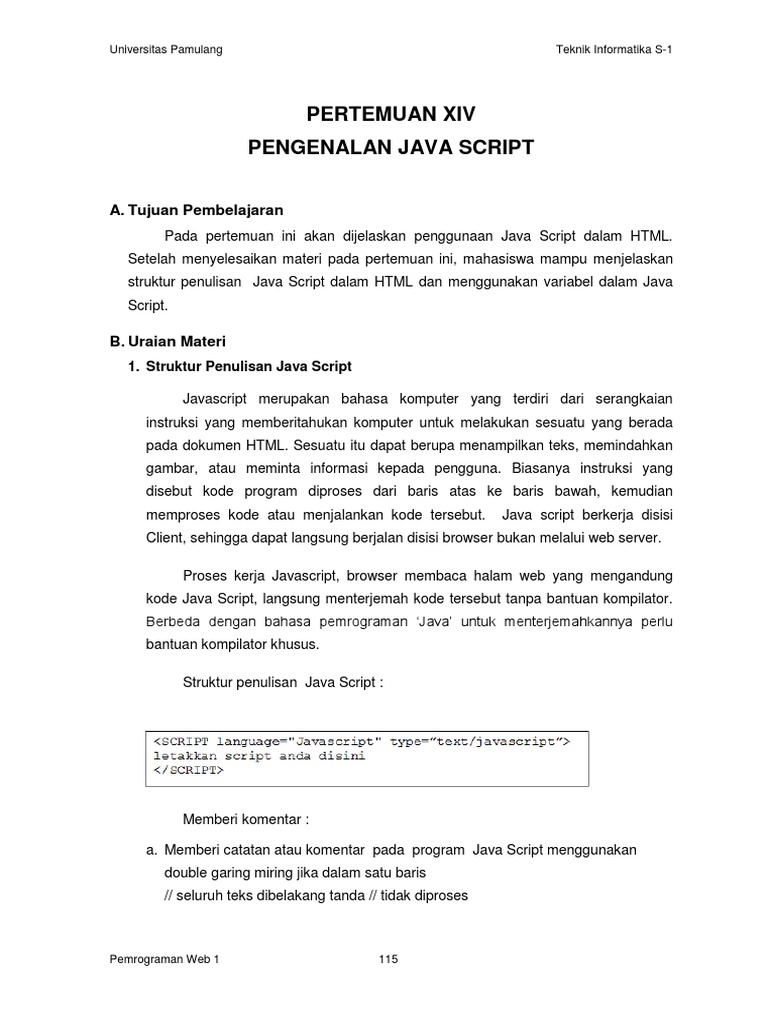 TPL0293 - 14 - Pengenalan Java Script | PDF | Komputer