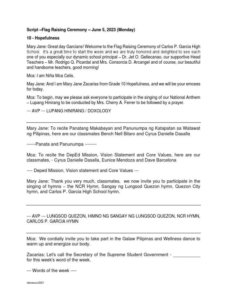 Flag Ceremony Script June | PDF