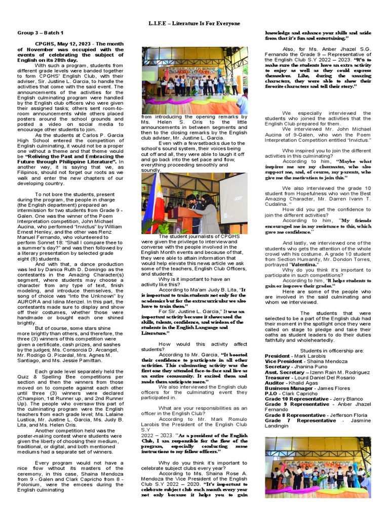 English Month Culminating 1 | PDF