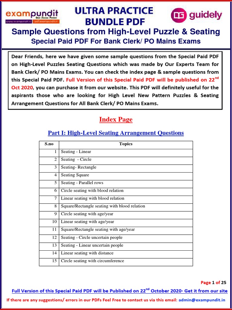 Special Paid Bundle PDF High Level Puzzles Seating Questions | PDF