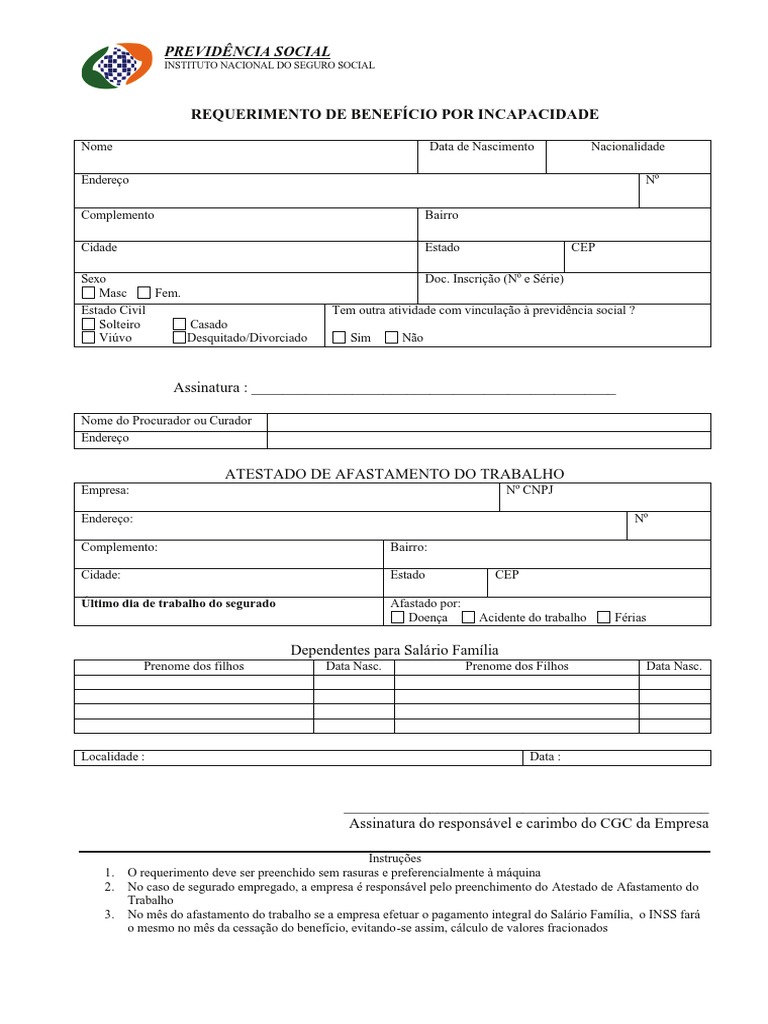 Requerimento de Beneficio Por Incapacidade | PDF
