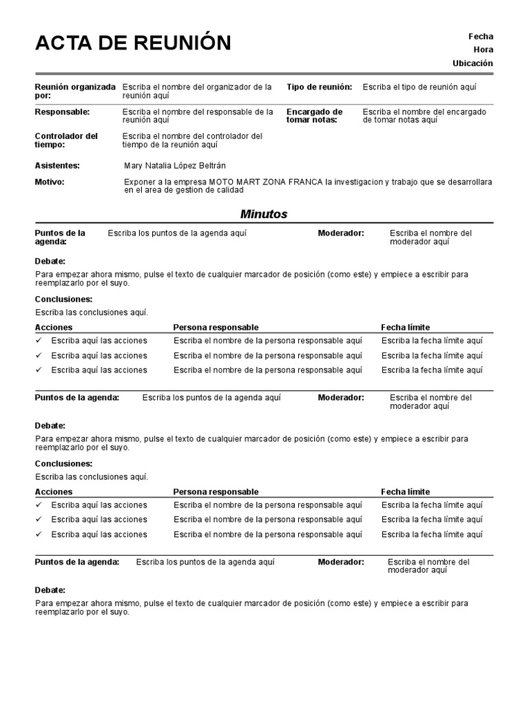 Acta de Reunión | PDF