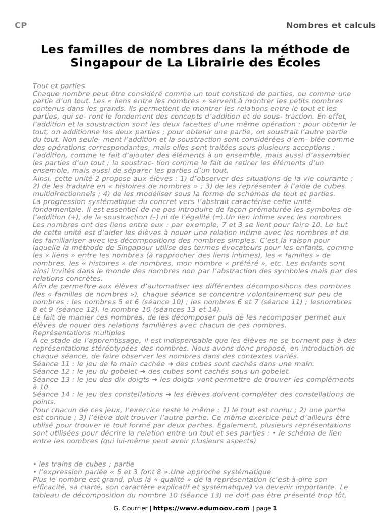 Familles de nombres en méthode Singapour | PDF | Méthodes et références ...
