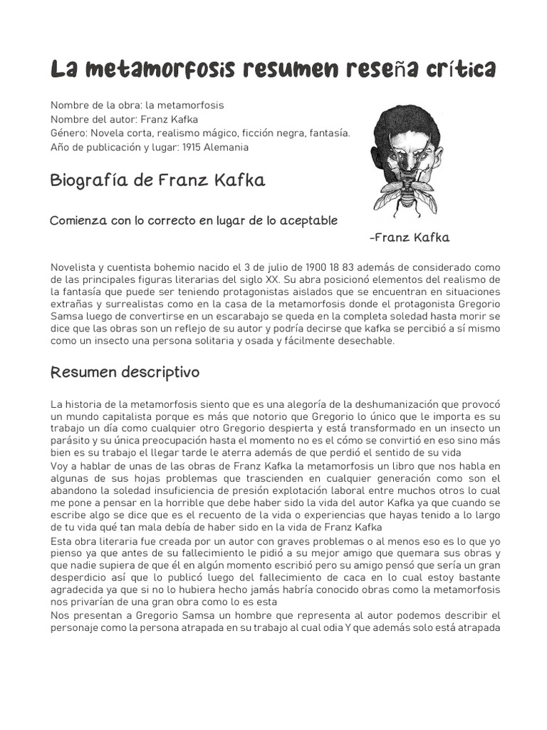 La Metamorfosis | PDF | La metamorfosis | Franz Kafka