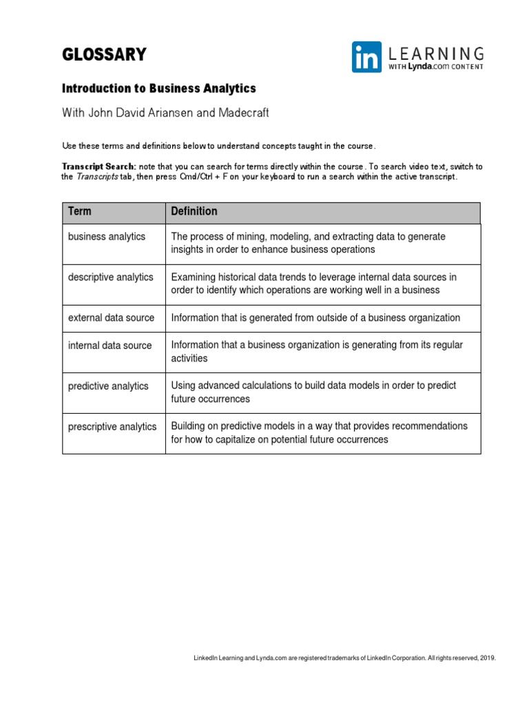 Glossary Introduction Business Analytics | PDF Glossary Introduction Business Analytics | PDF