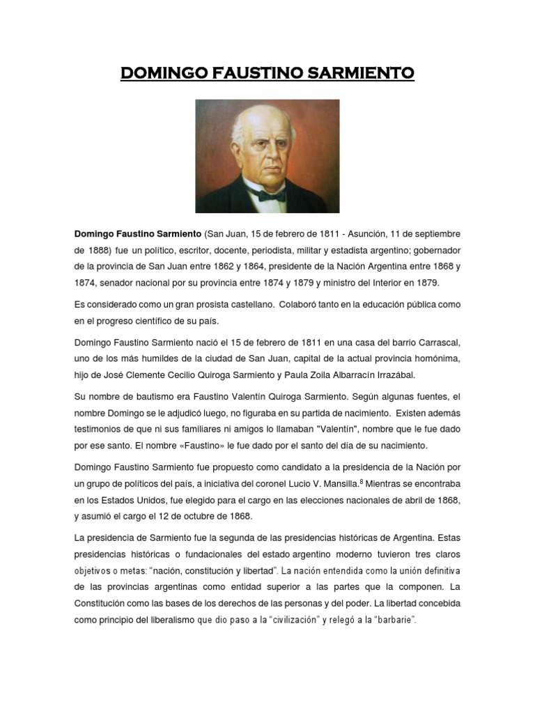 Biografía de Domingo Faustino Sarmiento | PDF | Argentina | América del Sur