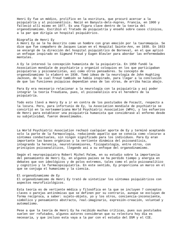 Henri Ey | PDF | Psicoanálisis | Psiquiatría