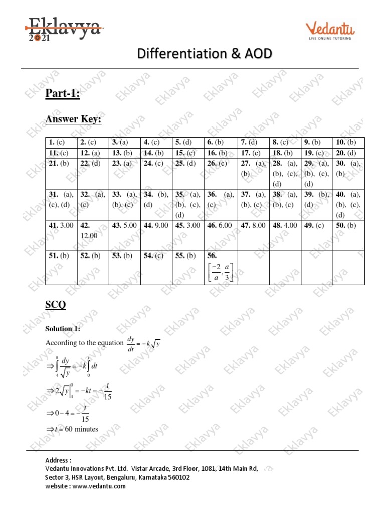 AOD Class 12 Answer Key Solutions | PDF | Mathematics | Mathematical ...