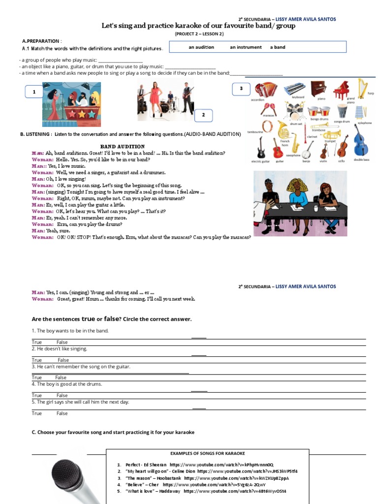 P2-2°s02-Let's Sing and Practice A Karaoke of Our Favourite Band | PDF ...