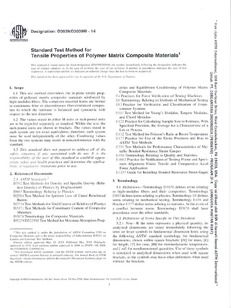 Astm d3039 | PDF | Deformation (Engineering) | Young's Modulus