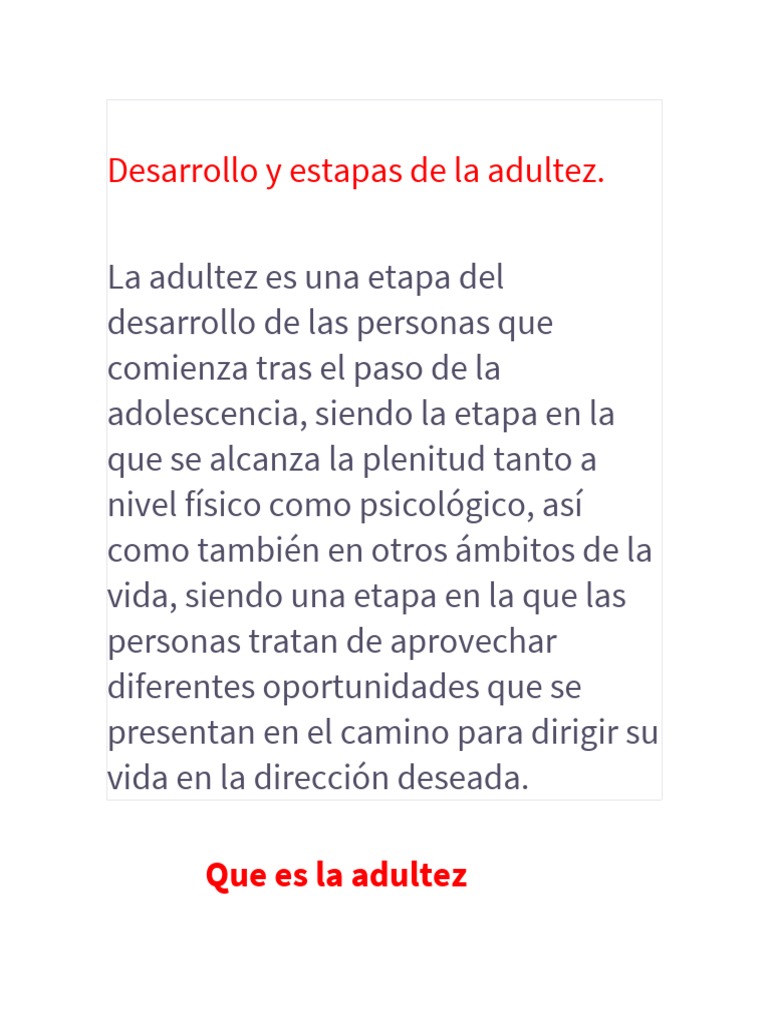 Desarrollo y Estapas de La Adultez | PDF | Adultos | Vejez