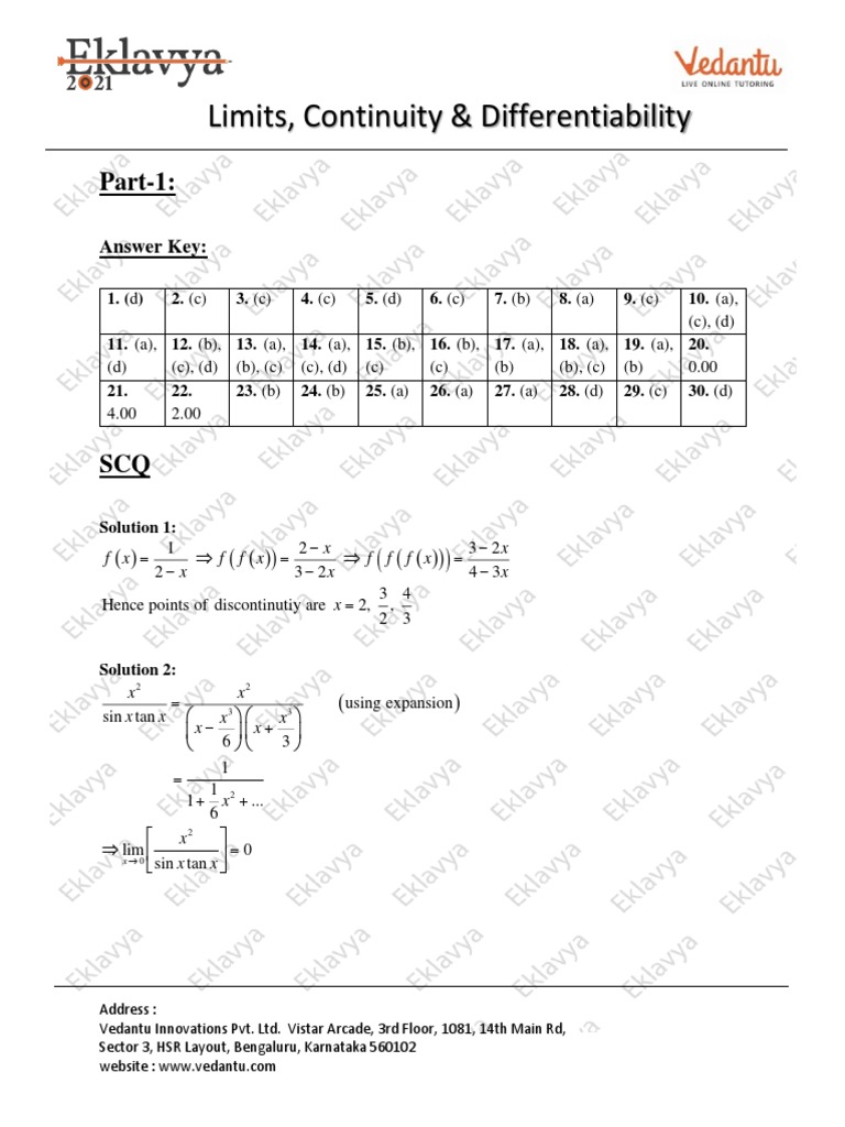 Ekalavya Limits, Continuity Solutions | Download Free PDF | Mathematical Objects | Mathematics