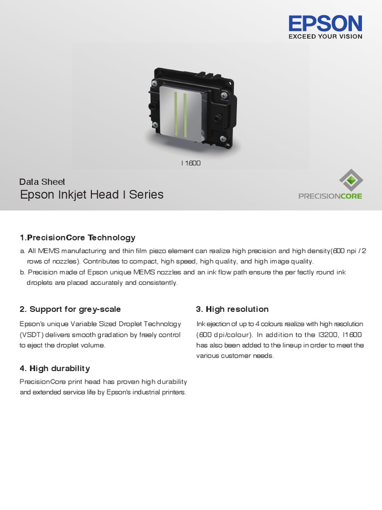 Epson Inkjet Head I Series: Data Sheet | PDF | Printer (Computing) | Publishing
